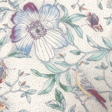 Italian Cotton Print Birds AQUA