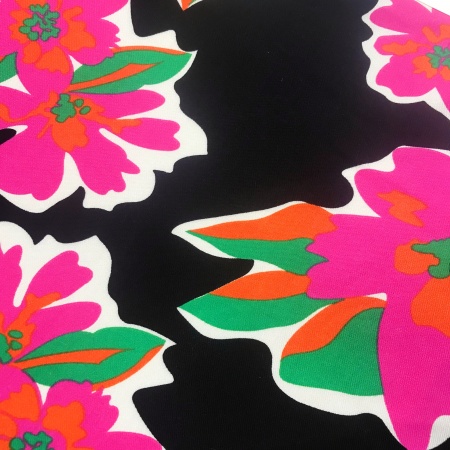 Viscose Print Large Flower BLACK / CERISE